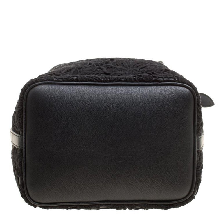 Rochas Black Lace and Leather Mini Duffle Drawstring Bucket Bag For ...