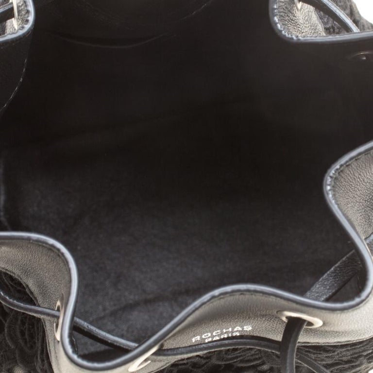 Rochas Black Lace and Leather Mini Duffle Drawstring Bucket Bag For ...