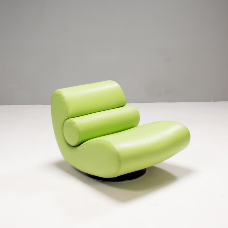 Roche Bobois by Hans Hopfer Virgule Lime Green Leather Swivel Lounge ...