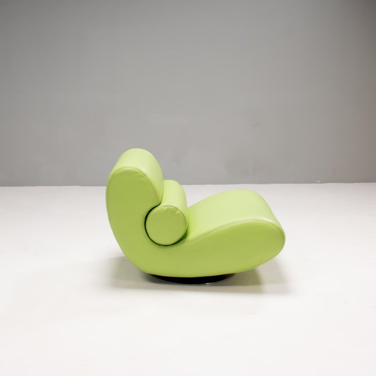 Roche Bobois by Hans Hopfer Virgule Lime Green Leather Swivel Lounge ...