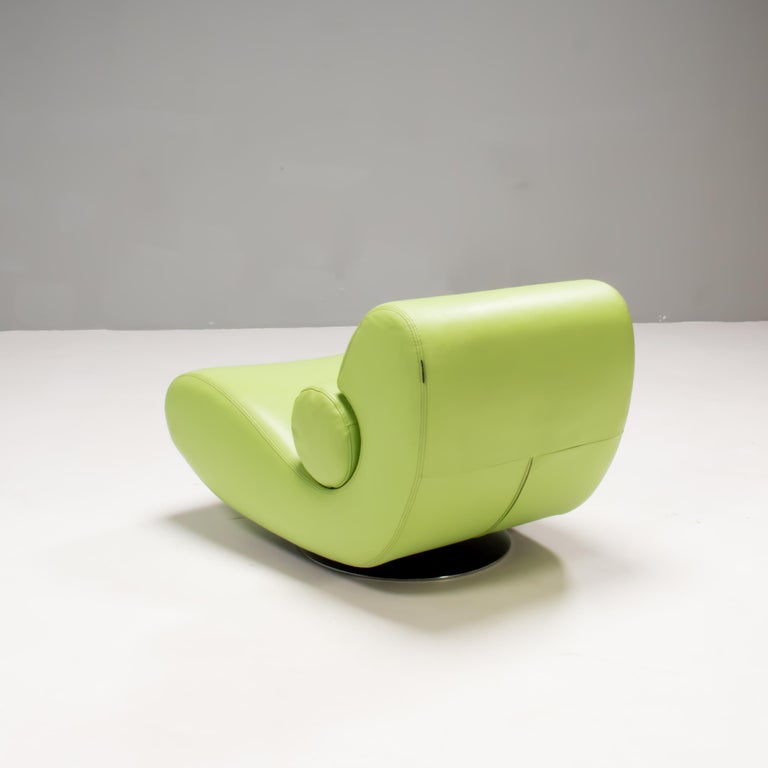 Roche Bobois by Hans Hopfer Virgule Lime Green Leather Swivel Lounge ...