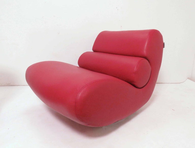 Roche Bobois Leather Swivel Lounge Chair with Ottoman at 1stDibs ...