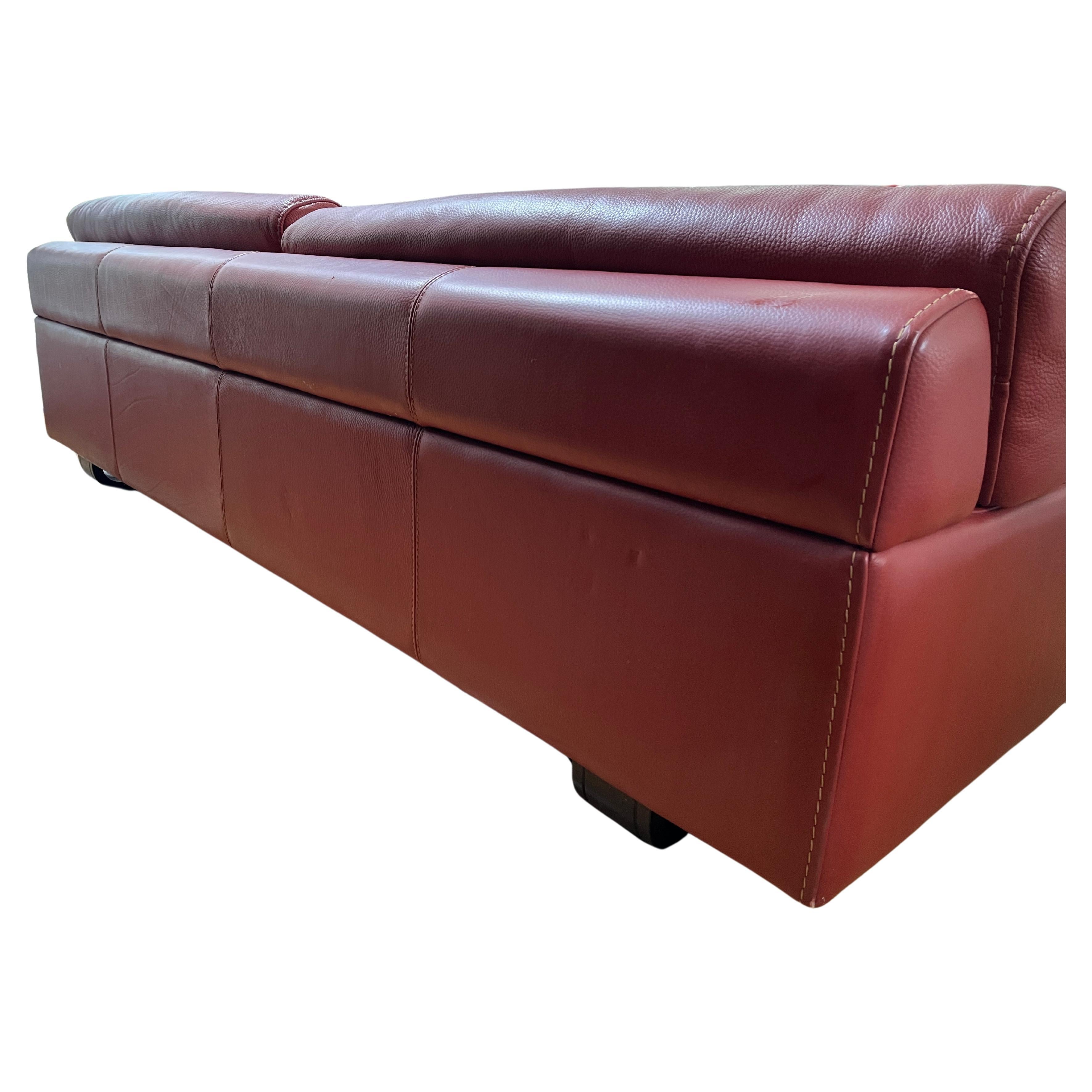 Roche Bobois Sofa in Brick Red Leather, Contrast Stitching For Sale at ...