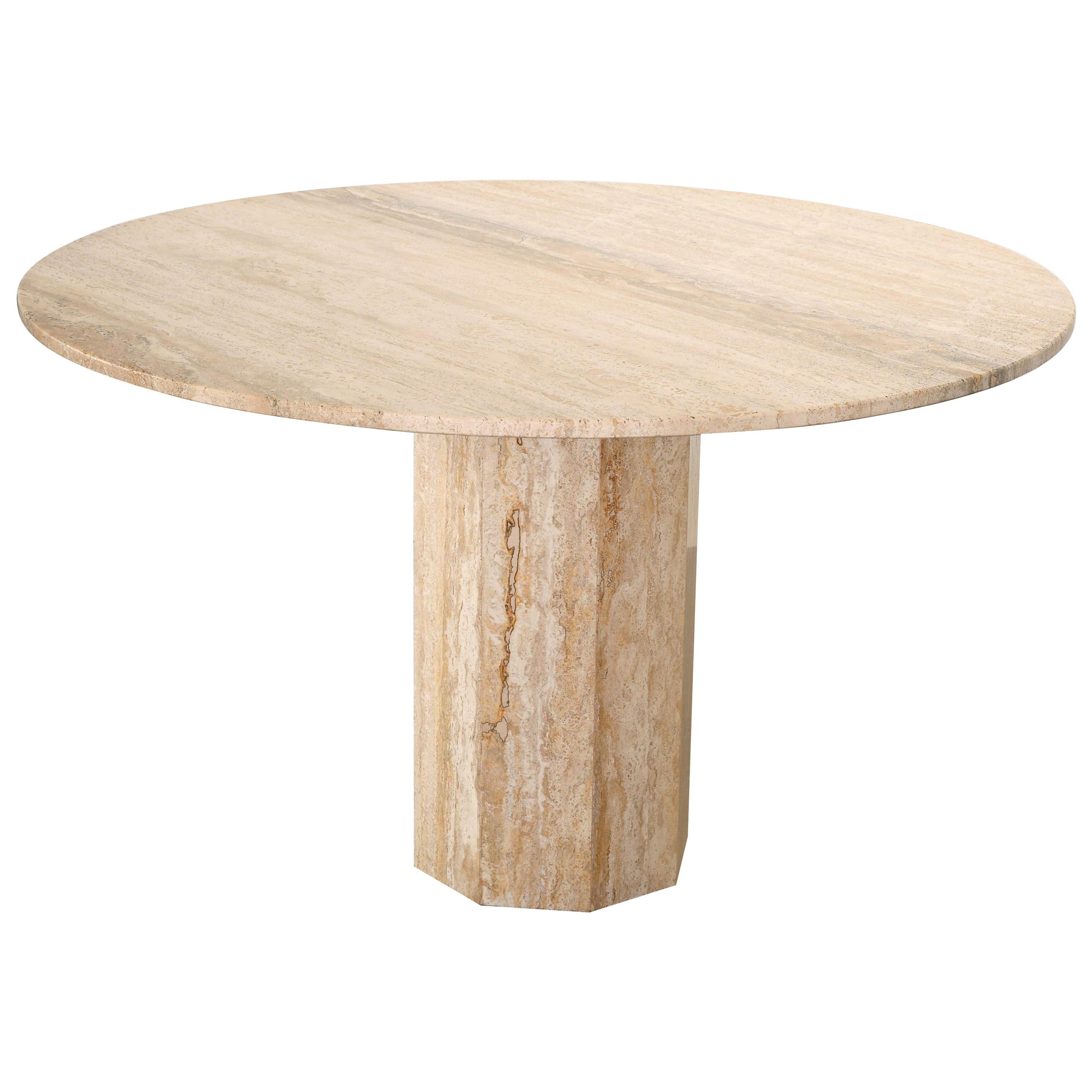 Roche Bobois Style Round Travertine Marble Dining Table, 1970s at 1stDibs