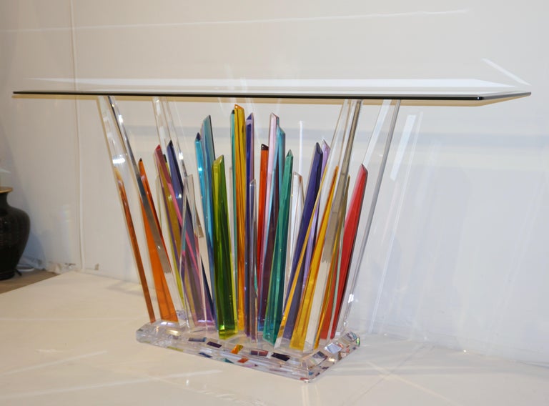 Rock Acrylic Blue Purple Yellow Multi-Color Console with Clear Beveled ...