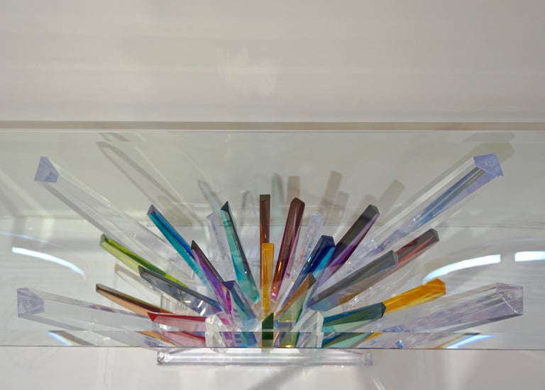 Rock Acrylic Blue Purple Yellow Multi-Color Console with Clear Beveled ...