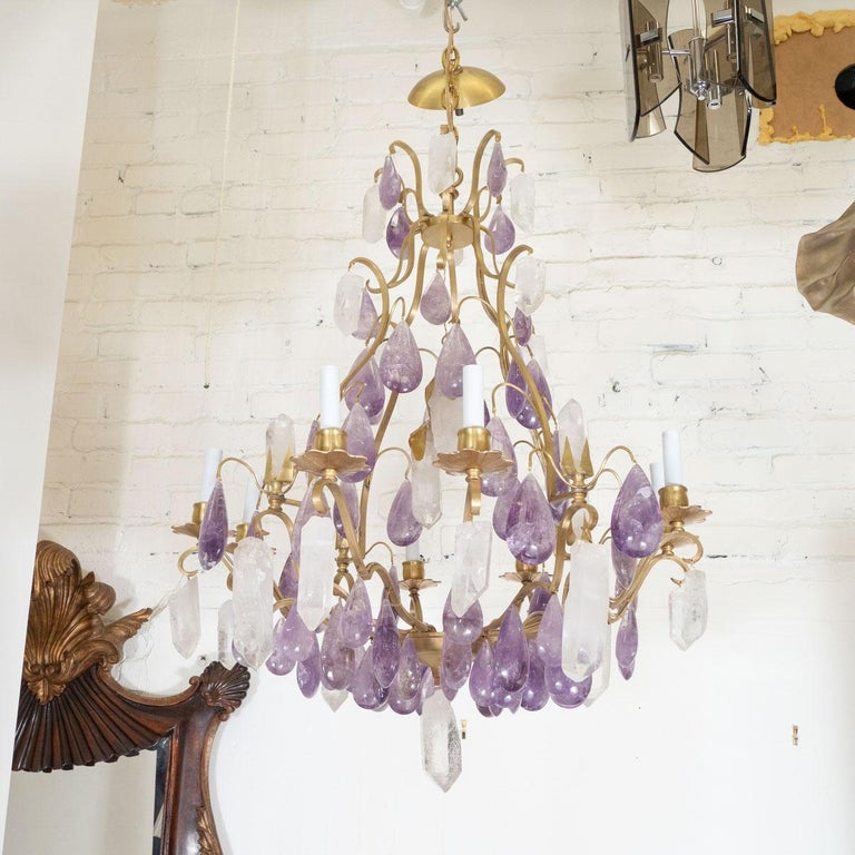 Rock Crystal and Amethyst Drop Chandelier For Sale at 1stDibs