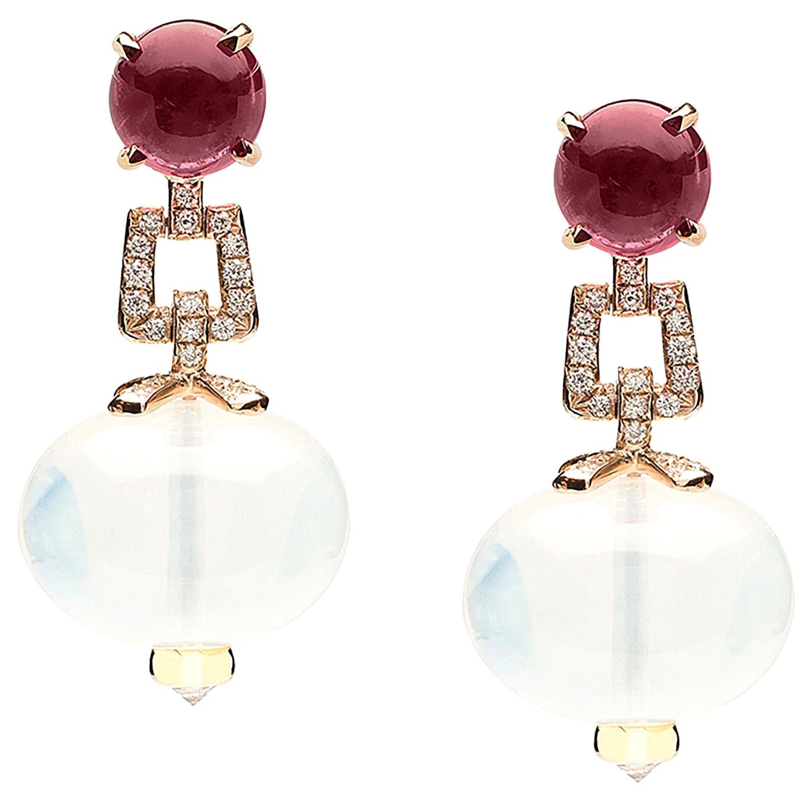 Hand-Carved Rock Crystal Shell Earrings with Garnet Accents For Sale at ...