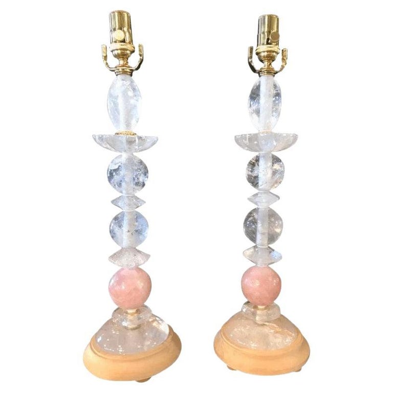 Rock Crystal Art Deco Ball and Plate Shaped Table Lamps, a Pair For ...