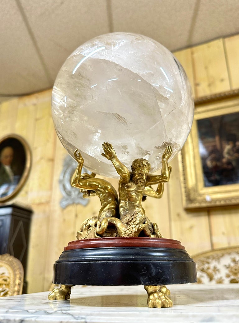 Rock Crystal Ball and Its Base in Gilt Bronze and Marble, Late 19th ...