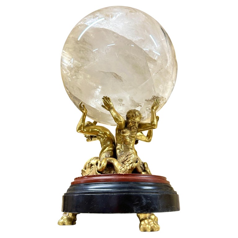 Rock Crystal Ball and Its Base in Gilt Bronze and Marble, Late 19th ...