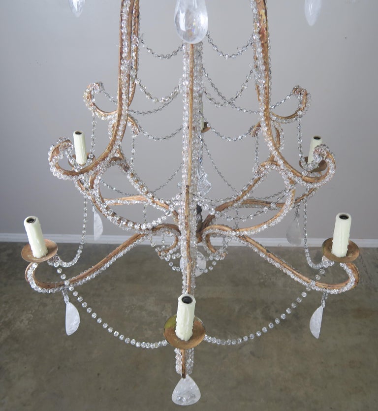 Rock Crystal Beaded Frame Chandelier with Beaded Garlands, Mid-20th ...