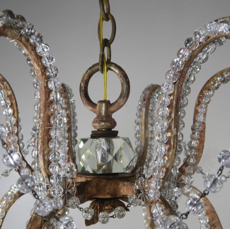 Rock Crystal Beaded Frame Chandelier with Beaded Garlands, Mid-20th ...