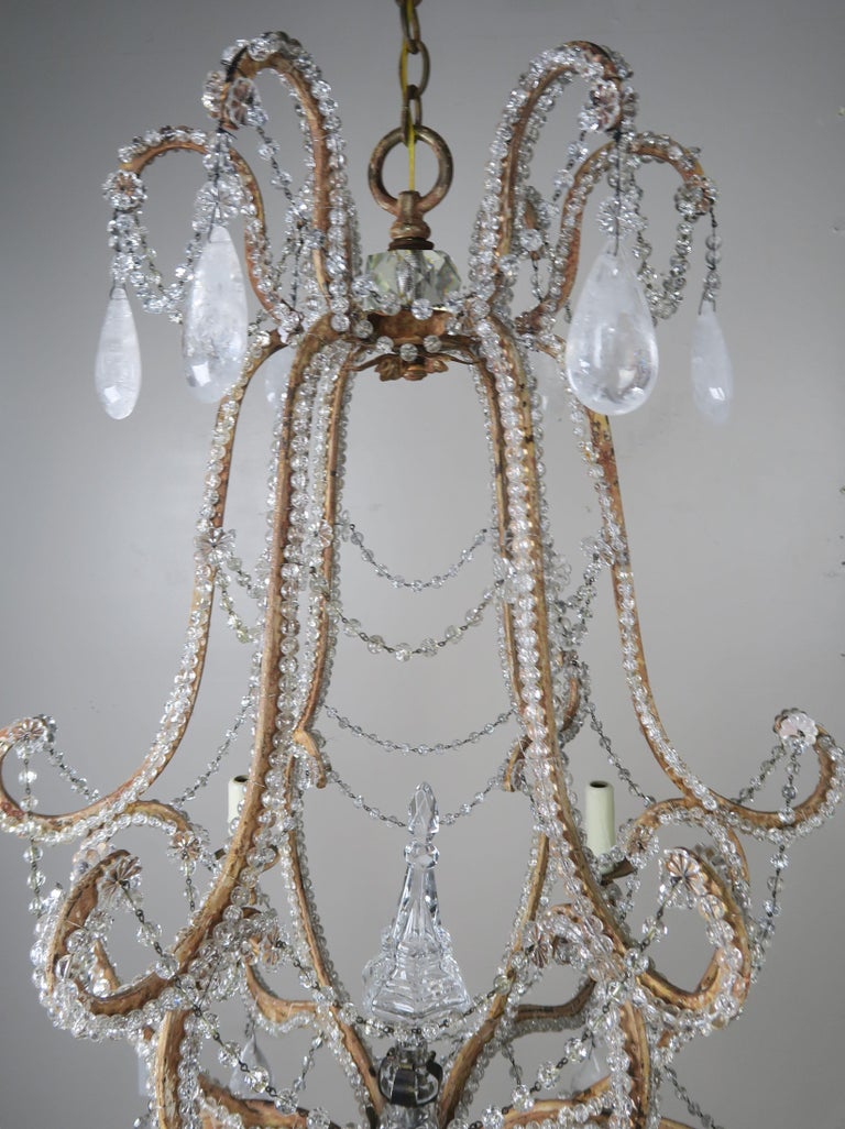 Rock Crystal Beaded Frame Chandelier with Beaded Garlands, Mid-20th ...