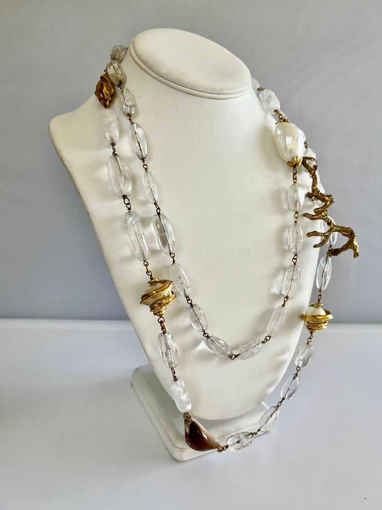 Rock Crystal, Bronze, and Shell French Sautoir Necklace For Sale at 1stDibs