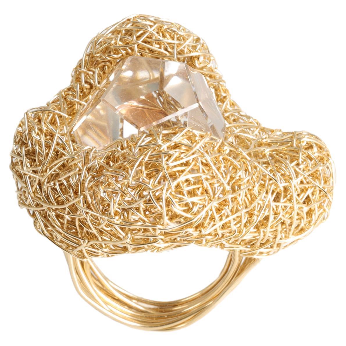 Carved Rock Crystal Diamonds Gold Cocktail Ring For Sale at 1stDibs