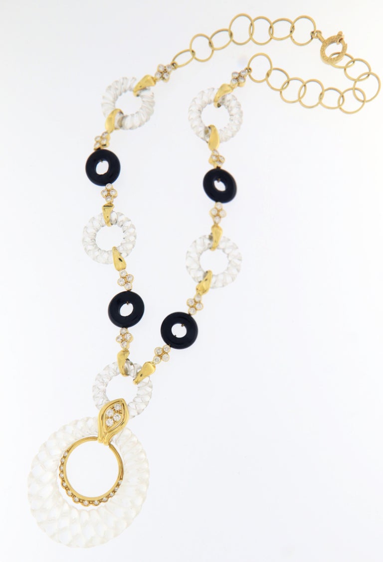 Rock Crystal Diamonds Onyx 18 Karat Yellow Gold Choker Necklace For ...