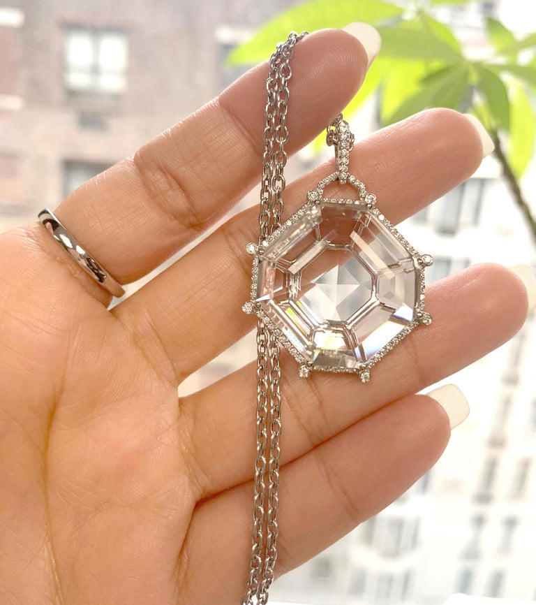Goshwara Octagon Rock Crystal And Diamond Pendant For Sale at 1stDibs