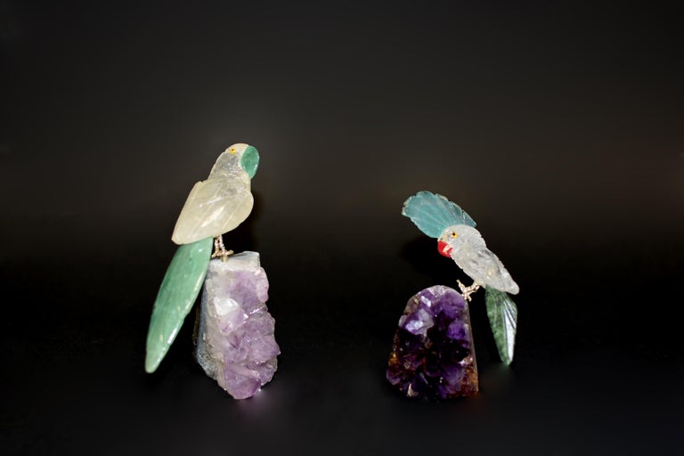 Rock Crystal Parrots Birds on Amethyst For Sale at 1stDibs