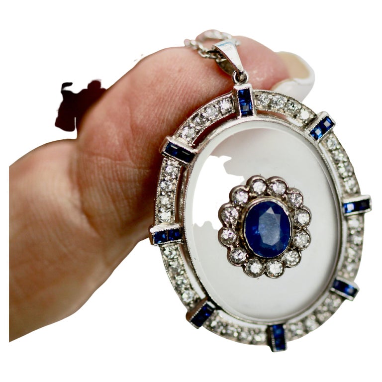 Rock Crystal Pendant Sapphire Diamonds 18K For Sale at 1stDibs