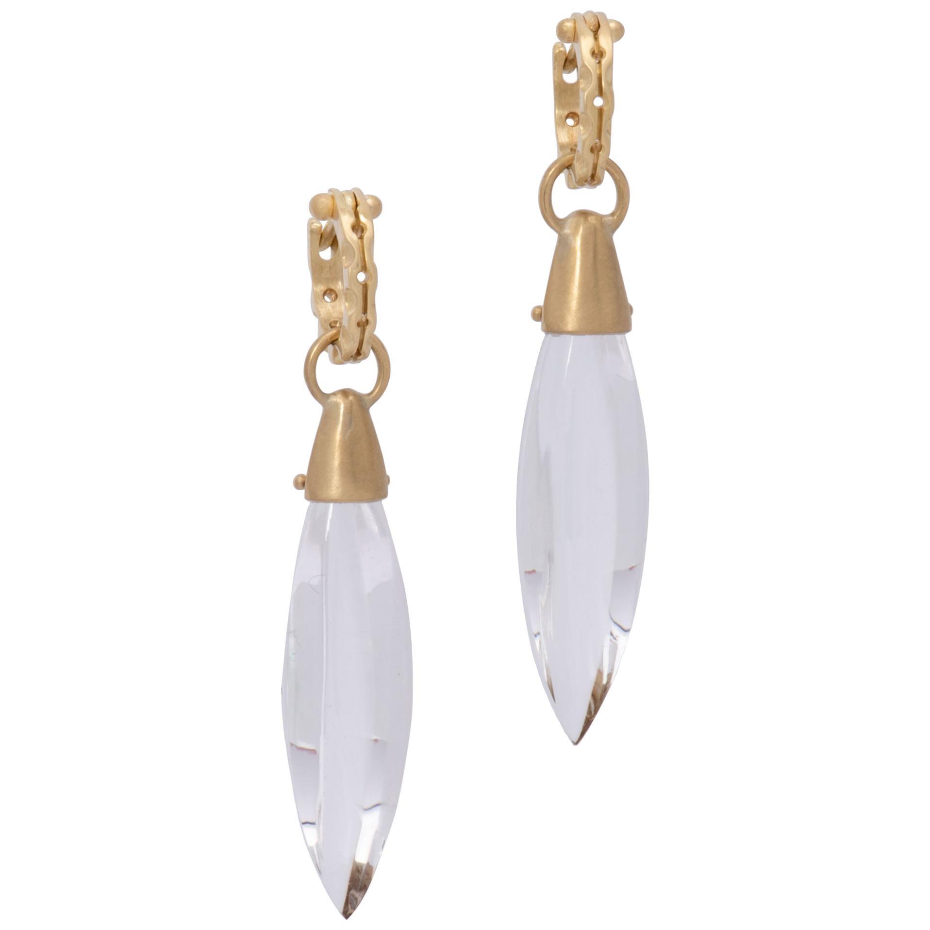 Rock Crystal Pyramid Drop Earrings in 18 Karat Gold For Sale at 1stDibs
