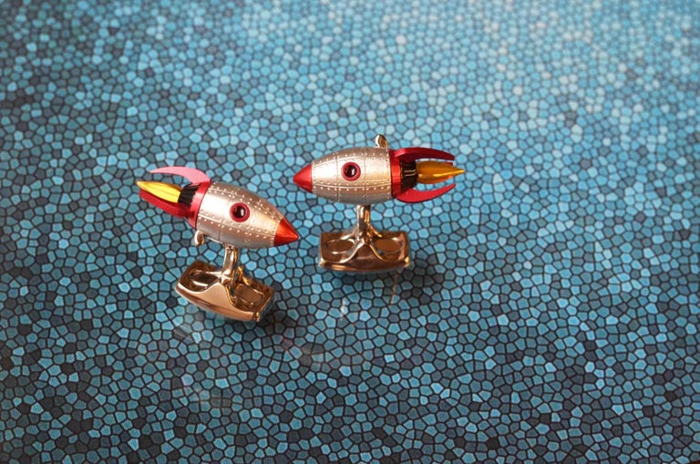 Deakin and Francis Red and Yellow Enamel Rocket Cufflinks For Sale at ...