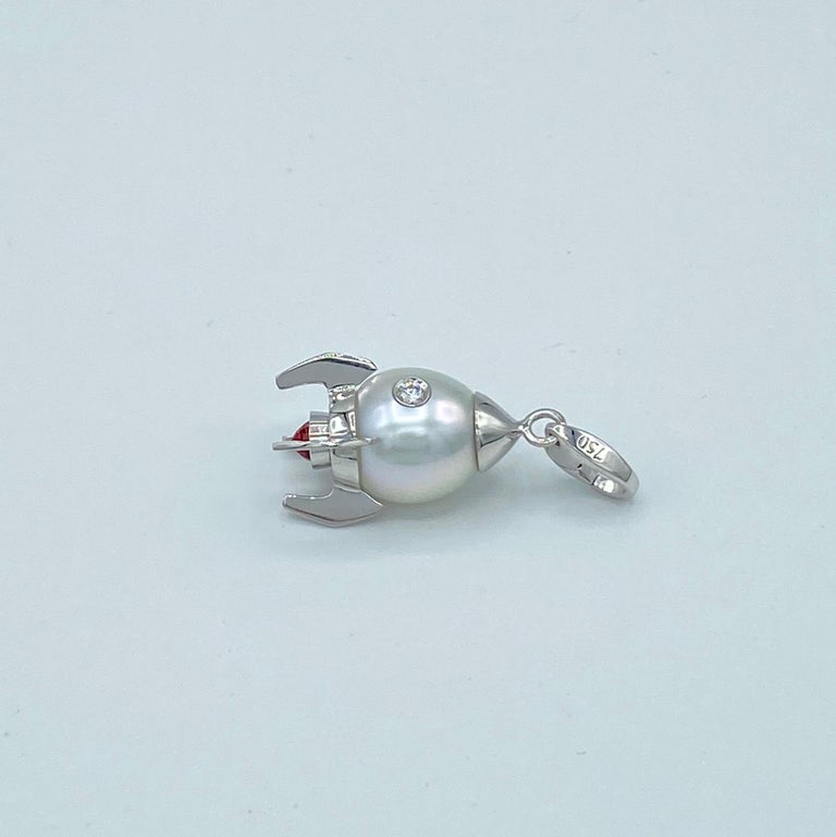 Rocket Diamond Sapphire 18 Karat Gold Australian Pearl Charm or Pendant ...