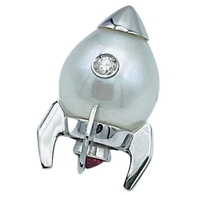 Rocket Diamond Sapphire 18kt Gold Australian Pearl Pin Brooch Handmade ...