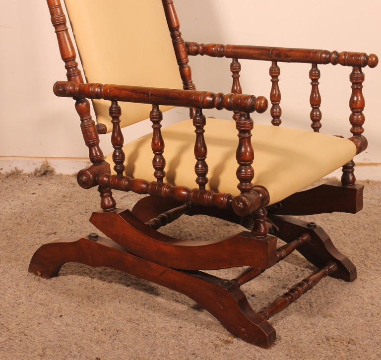 Rocking Chair Covered with Leather Early 20 Century For Sale at 1stDibs