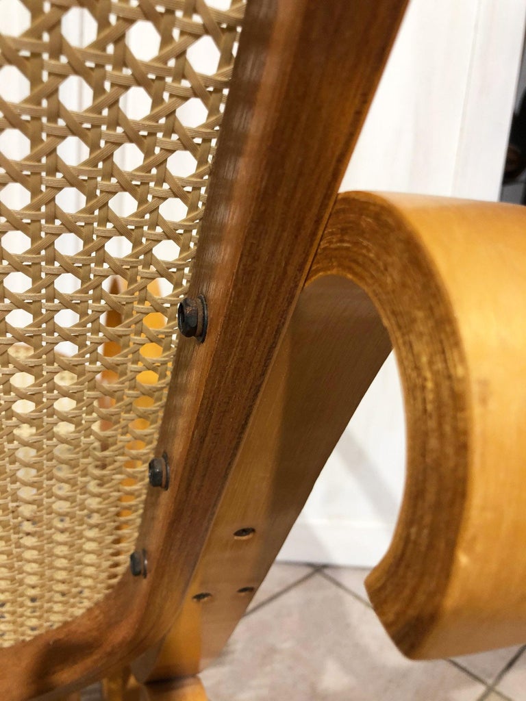 Rocking Chair in Beech and Vienna Straw, Original from 1970 at 1stDibs