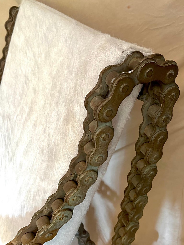 Industrial Chain Rocking Chair with Pony Skin Cushions For Sale at 1stDibs