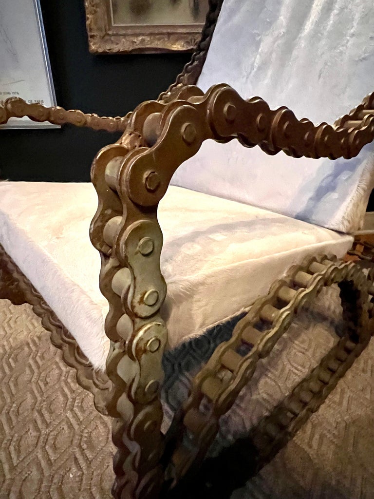 Industrial Chain Rocking Chair with Pony Skin Cushions For Sale at 1stDibs