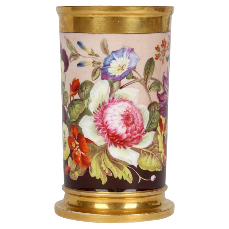 Rockingham Brameld English Floral Painted Cylindrical Porcelain Vase at ...