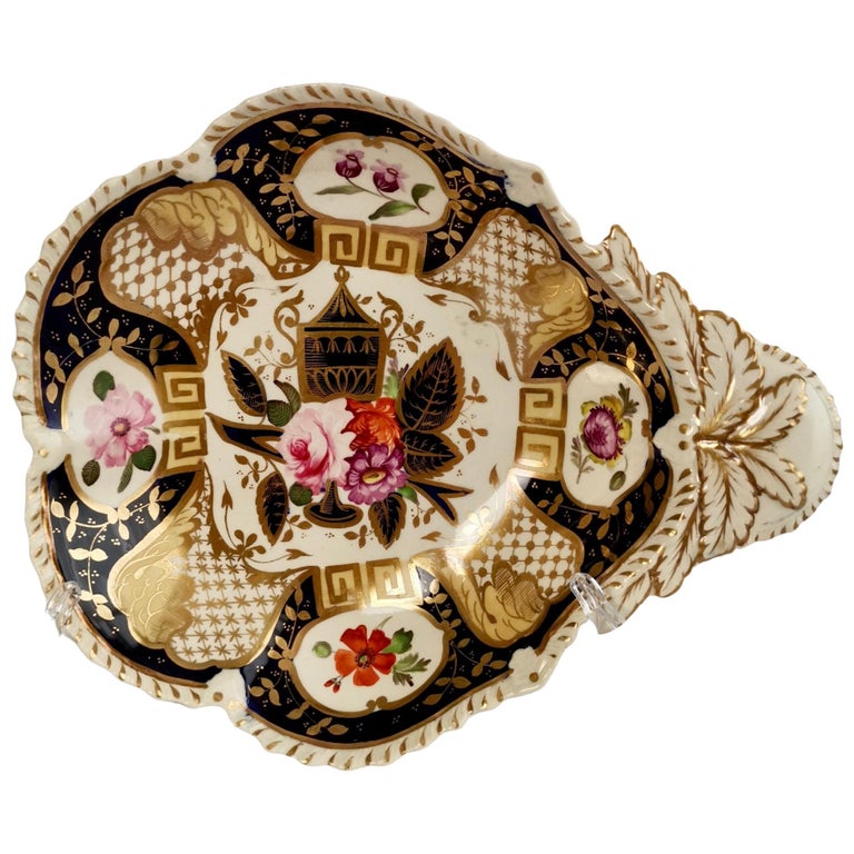 Rockingham Creamware Dish, Cobalt Blue, Gilt and Flowers, circa 1820 ...