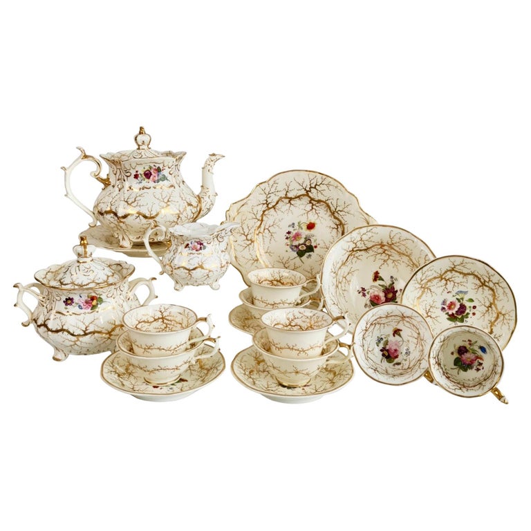 Rockingham Tea Service for 4, Gilt Seaweed, Flowers, Rococo Revival ...