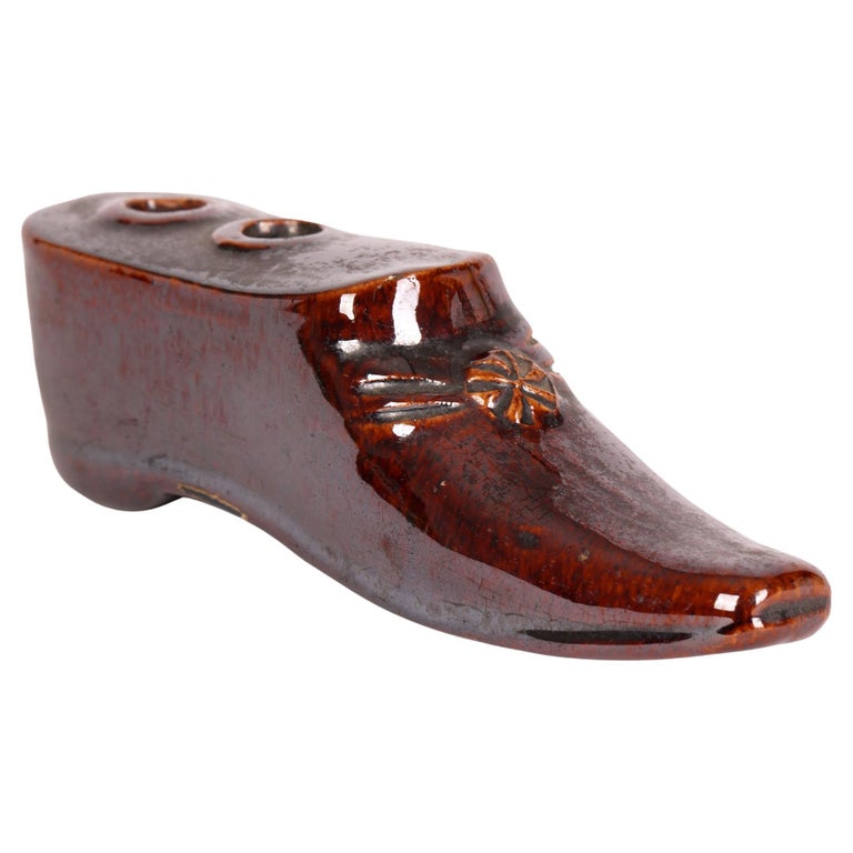Rockingham Treacle Glazed Stoneware Shoe Quill Pen Holder at 1stDibs