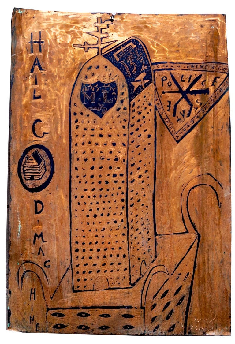 Rocky Dobey - God Machine, hand-inscribed copper sheet, black ink For ...