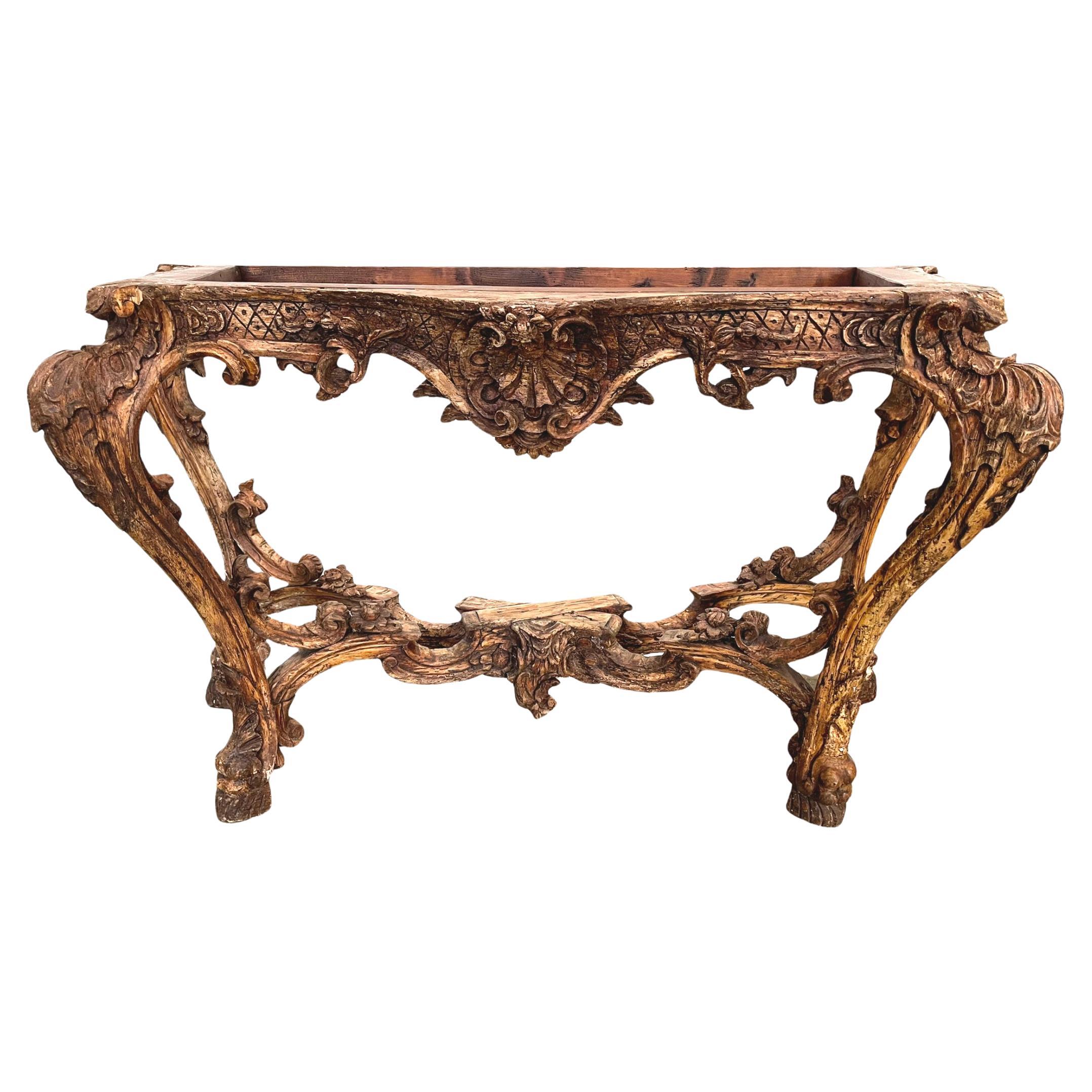 Rococo Style Carved Giltwood Antique Pier Console Table, 19th Century ...