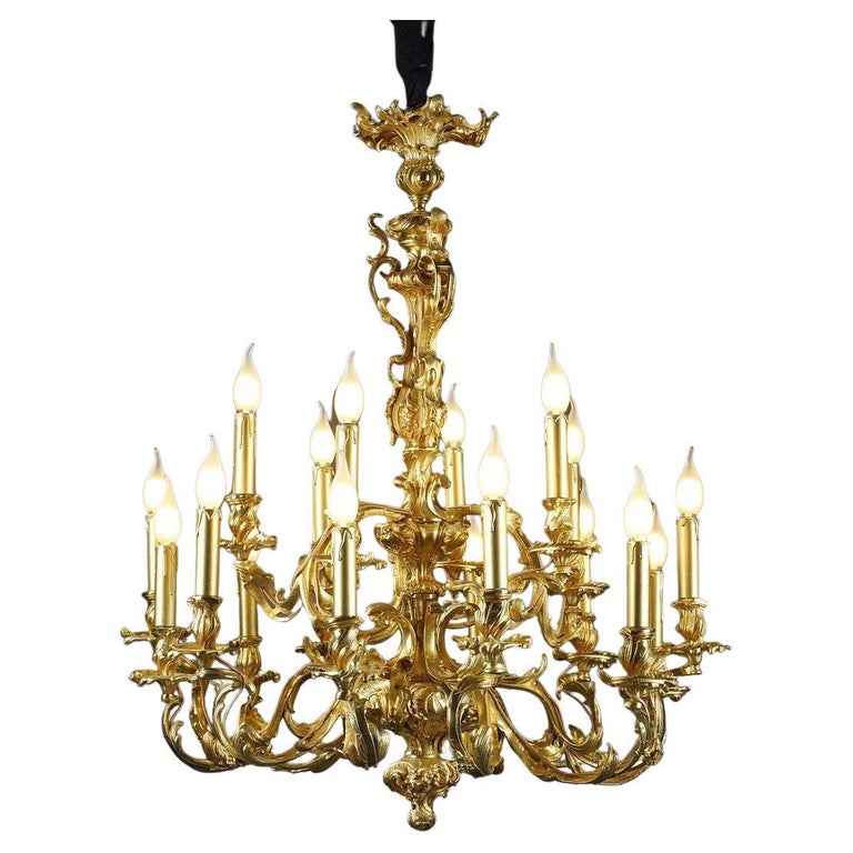 Rococo Chandelier in Chased and Gilded Bronze with 18 Lights, Louis XV ...