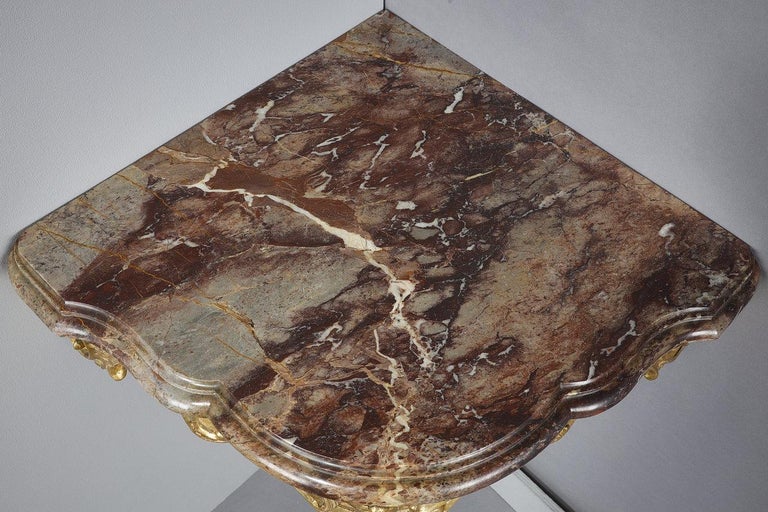Rococo Corner Console in Carved Wood and Breccia Marble, Louis XV Style ...