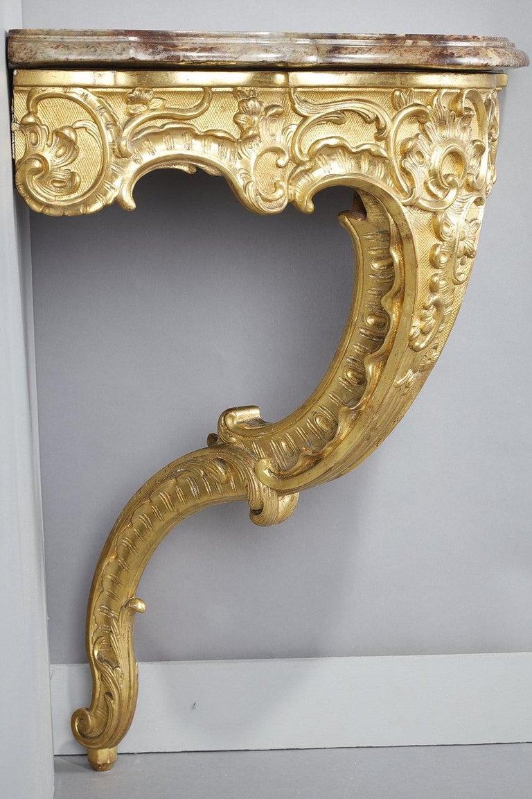 Rococo Corner Console in Carved Wood and Breccia Marble, Louis XV Style ...