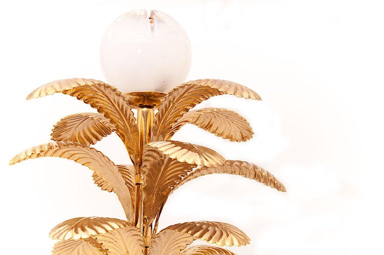 Rococo Flor Lamp in Gilt Metal and Glass, France 1970, Gold and Nacre ...