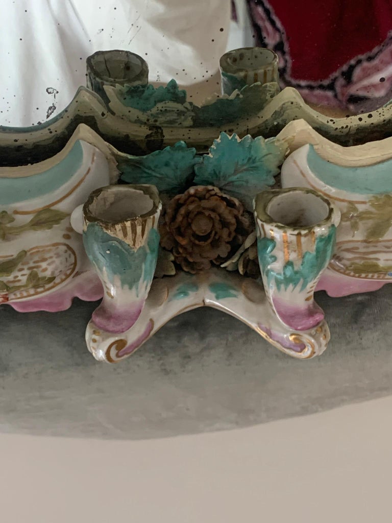 Rococo Girandole Meissen Mirror in Enameled Porcelain and Crushed ...