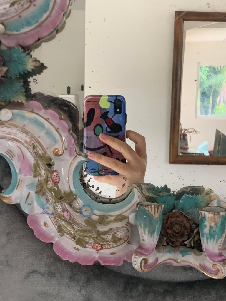 Rococo Girandole Meissen Mirror in Enameled Porcelain and Crushed ...