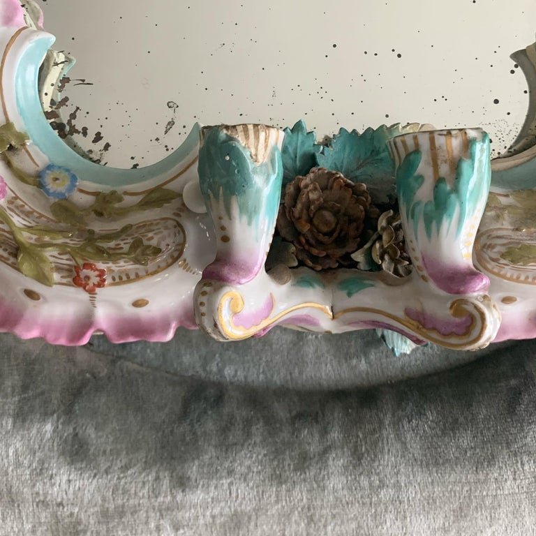 Rococo Girandole Meissen Mirror in Enameled Porcelain and Crushed ...