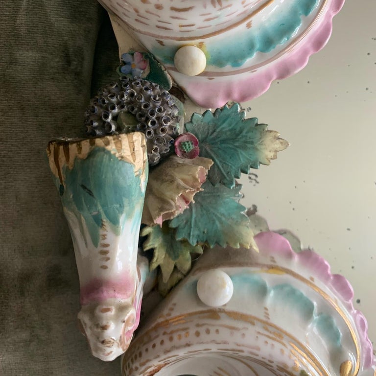 Rococo Girandole Meissen Mirror in Enameled Porcelain and Crushed ...