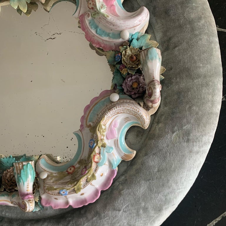 Rococo Girandole Meissen Mirror in Enameled Porcelain and Crushed ...