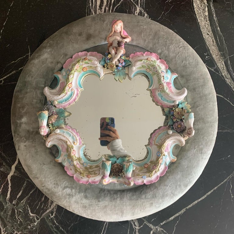 Rococo Girandole Meissen Mirror in Enameled Porcelain and Crushed ...