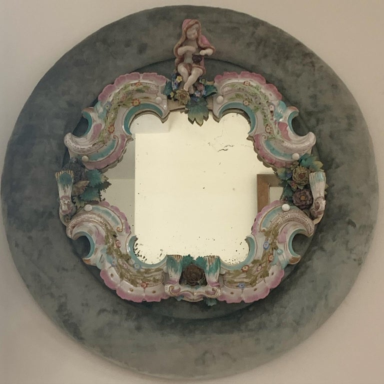 Rococo Girandole Meissen Mirror in Enameled Porcelain and Crushed ...