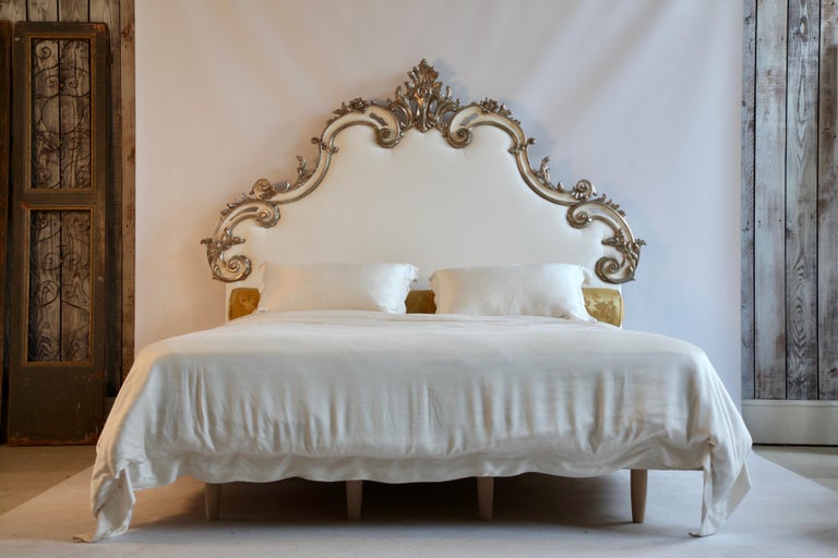 Rococo Headboard in Antique White with Silver Highlights at 1stDibs ...